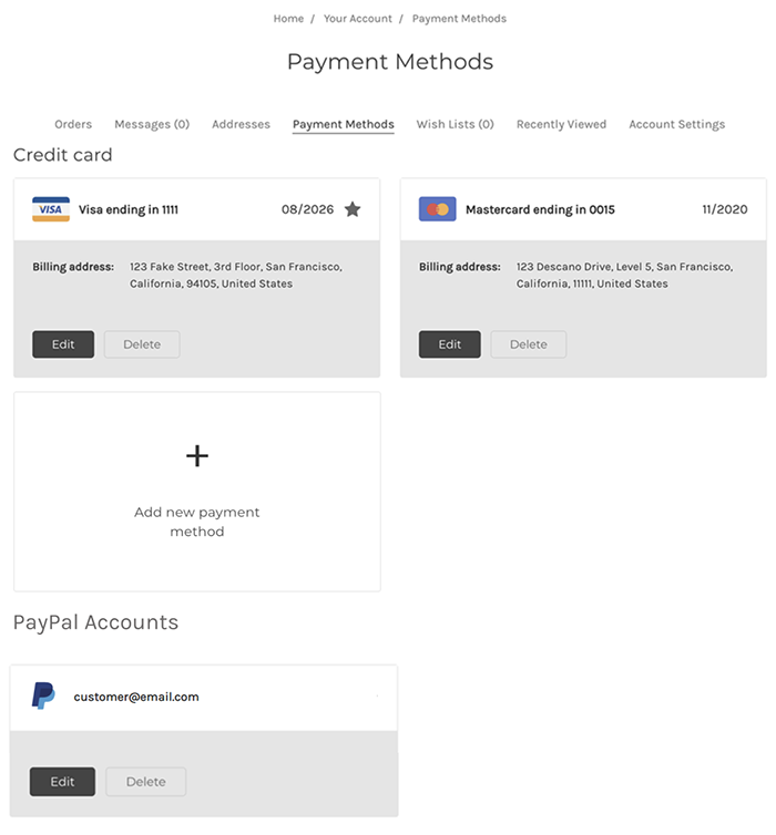 Enabling Stored Payment Methods